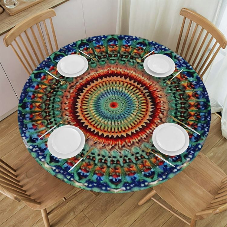 JEUXUS Mandala Round Tablecloth Waterproof Colorful Circular Patio ...