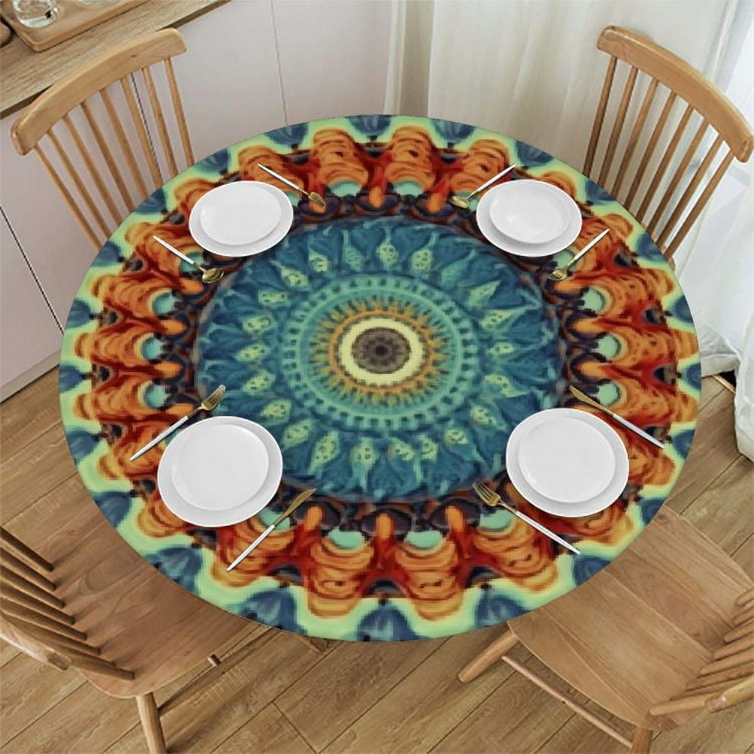 JEUXUS Mandala Round Tablecloth Waterproof Colorful Circular Patio ...