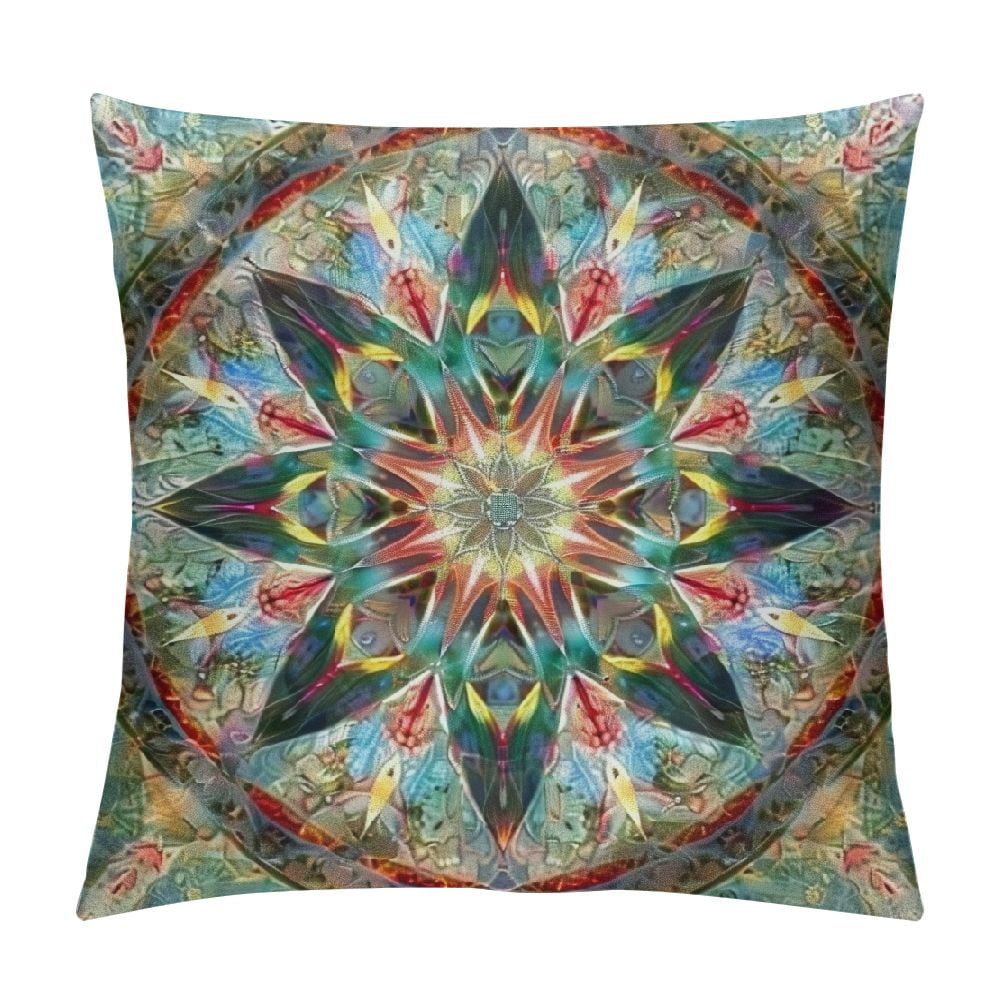 JEUXUS Mandala Throw Pillow Covers Retro Boho Pillow Cases Square Blue ...