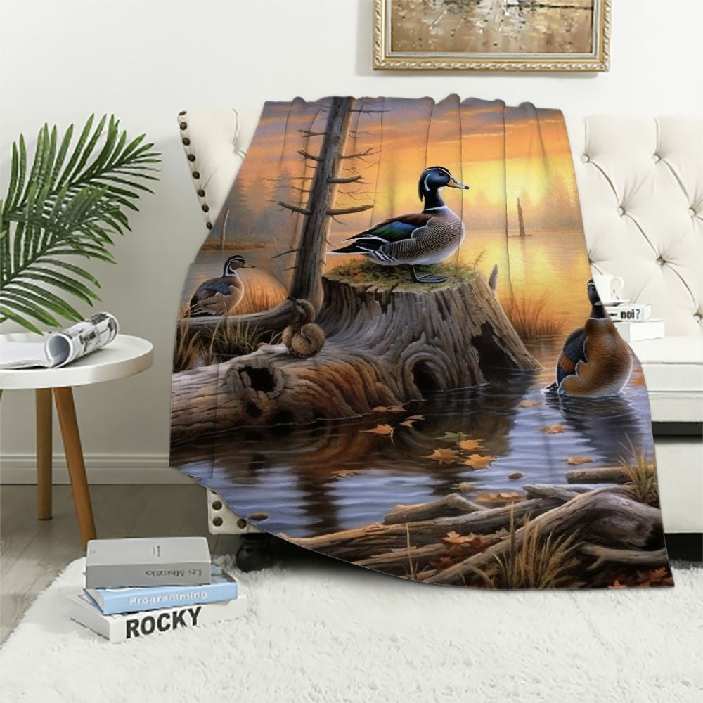 JEUXUS Mandarin Duck Blanket Lake Animal Soft Fluffy Throw for Sofa Bed ...