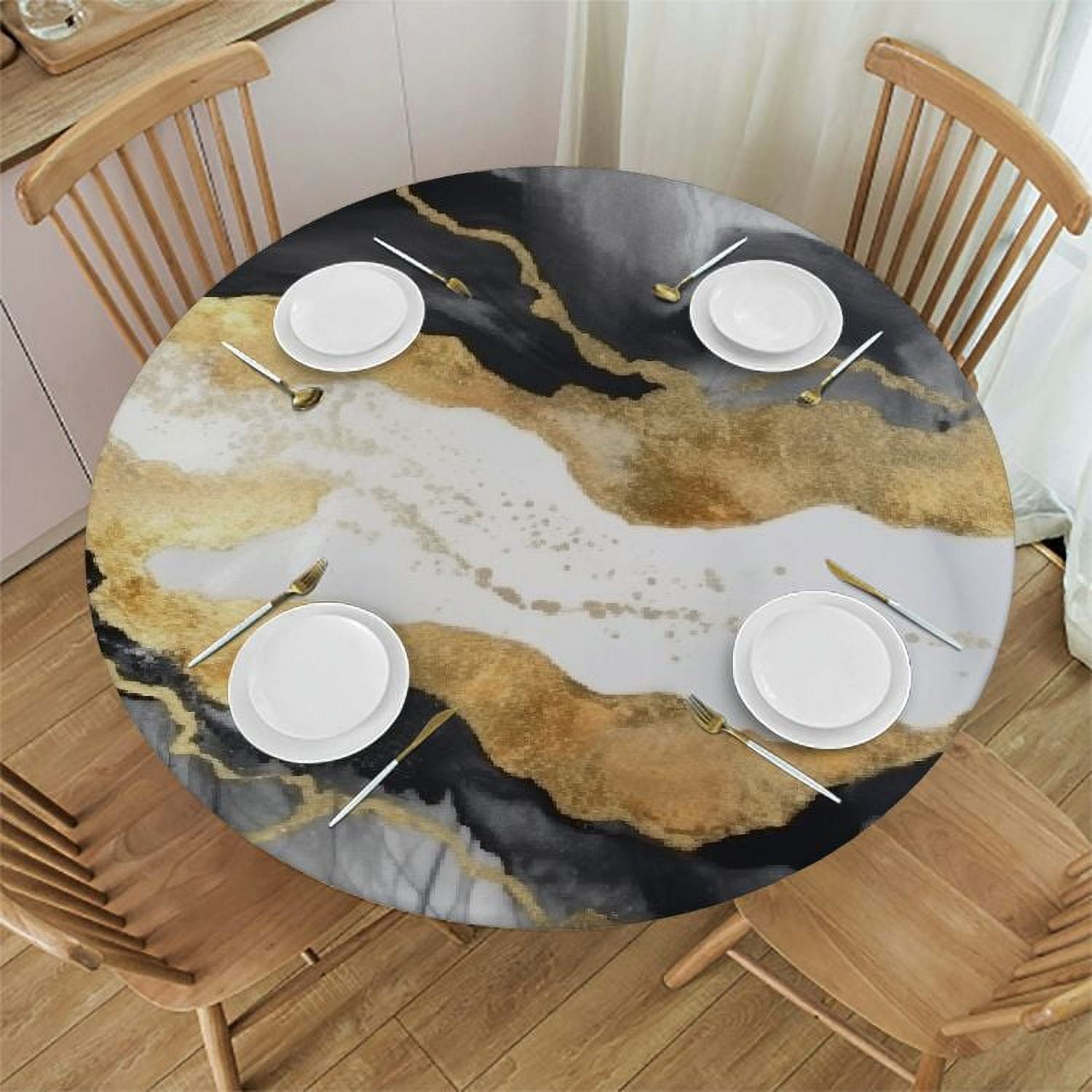 RUIYC Marble Texture Modern Abstract Black White Gold Tablecloth with ...