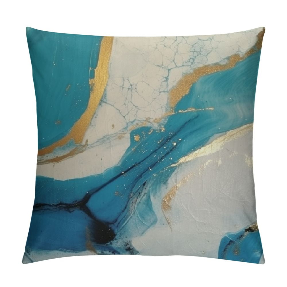 JEUXUS Marble Texture Turquoise and Gold Silver Decorative Throw Pillow ...