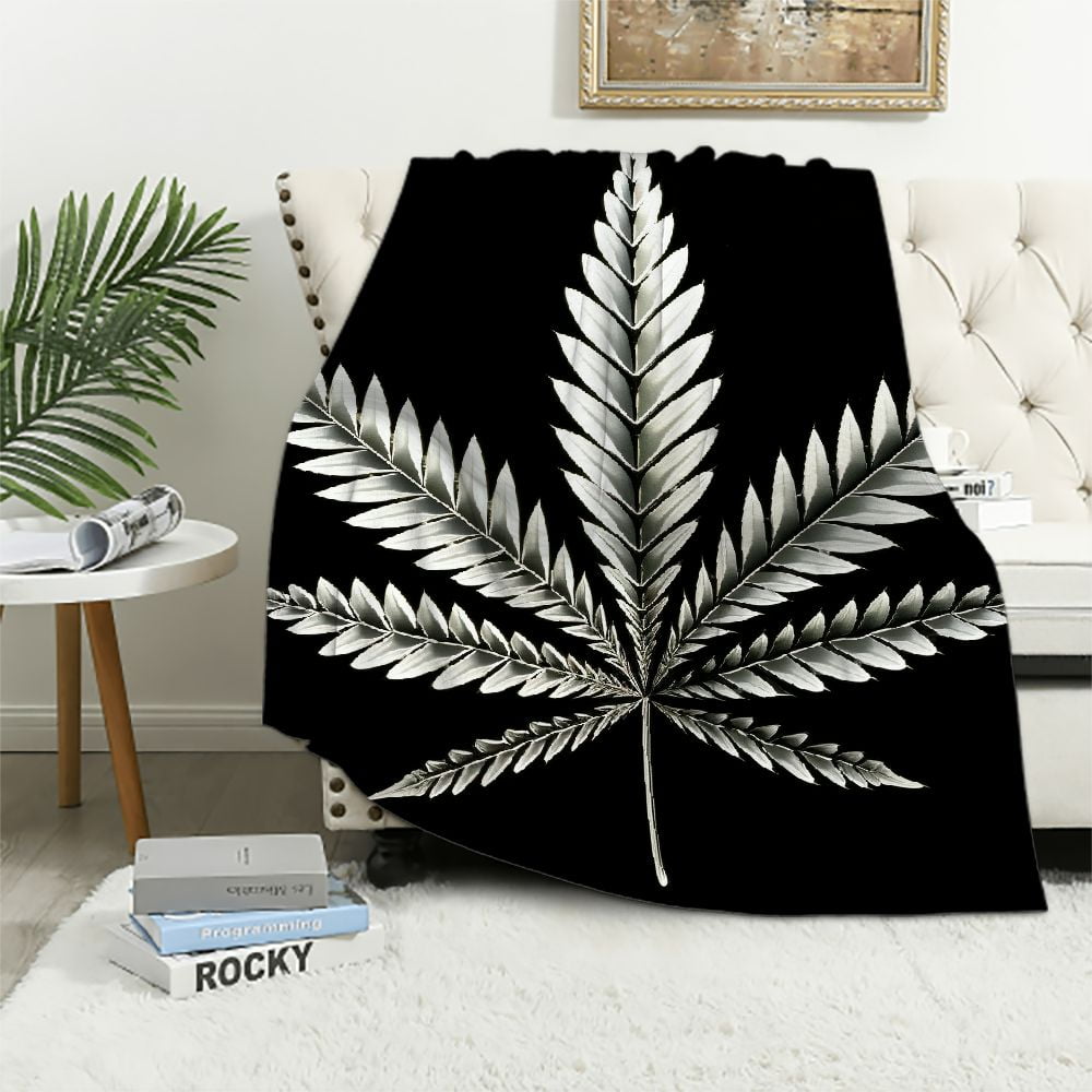 JEUXUS Marijuana Leaf Sherpa Blanket Cannabis Leaves Throw Blanket ...
