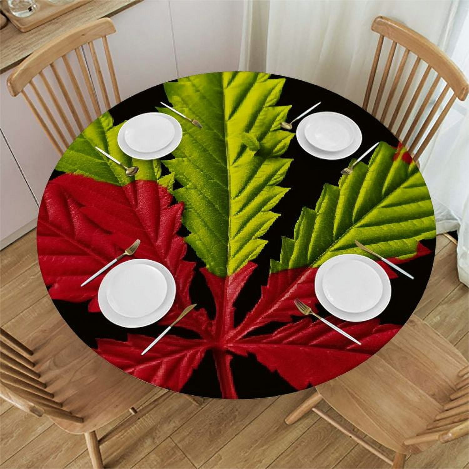 JEUXUS Marijuana Leaves Elastic Table Cover Round Waterproof Fitted ...