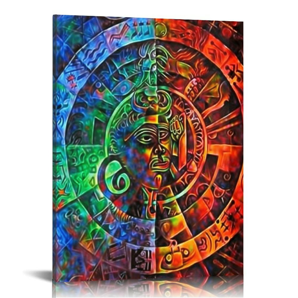 JEUXUS Mayan Civilization Canvas Wall Art for Living Room Aztec Solar ...