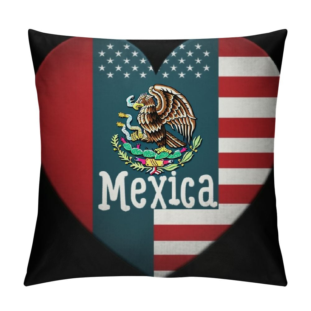 RUIYC Mexican American Flag Pillow Covers Soft Cozy Square Pillow ...
