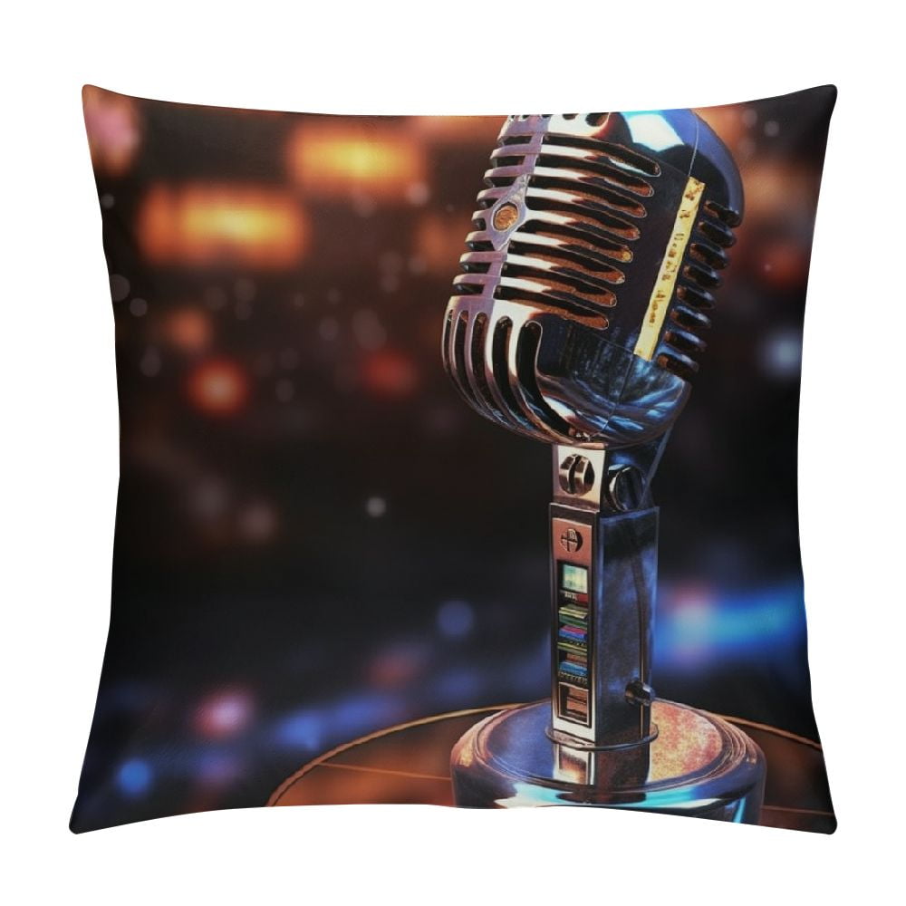 JEUXUS Microphone with Music Notes Print Throw Pillow Cover Corduroy ...