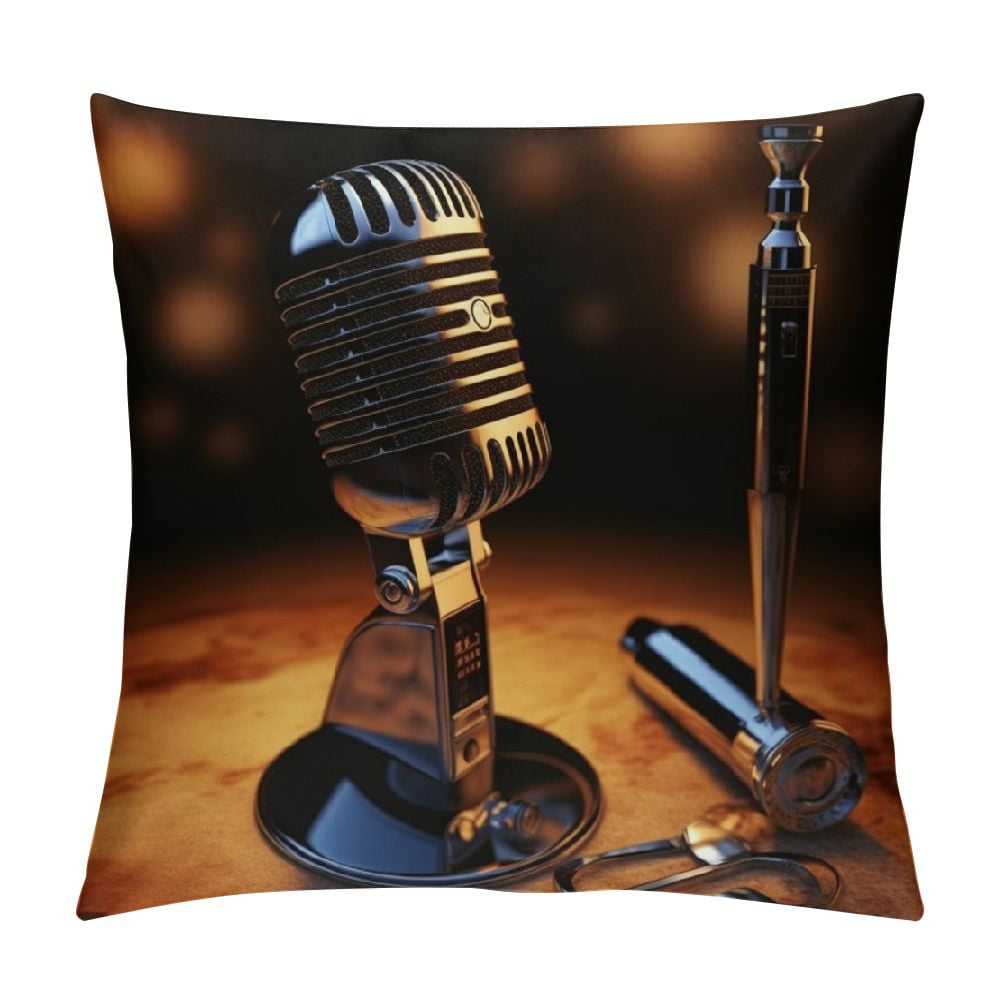 JEUXUS Microphone with Music Notes Print Throw Pillow Cover Cozy Soft ...