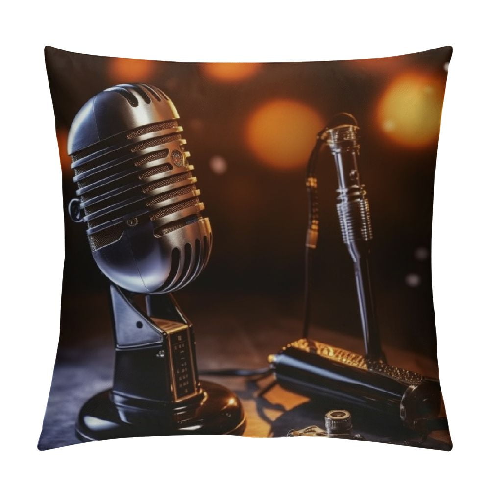 JEUXUS Microphone with Music Notes Print Throw Pillow Cover Cozy Soft ...