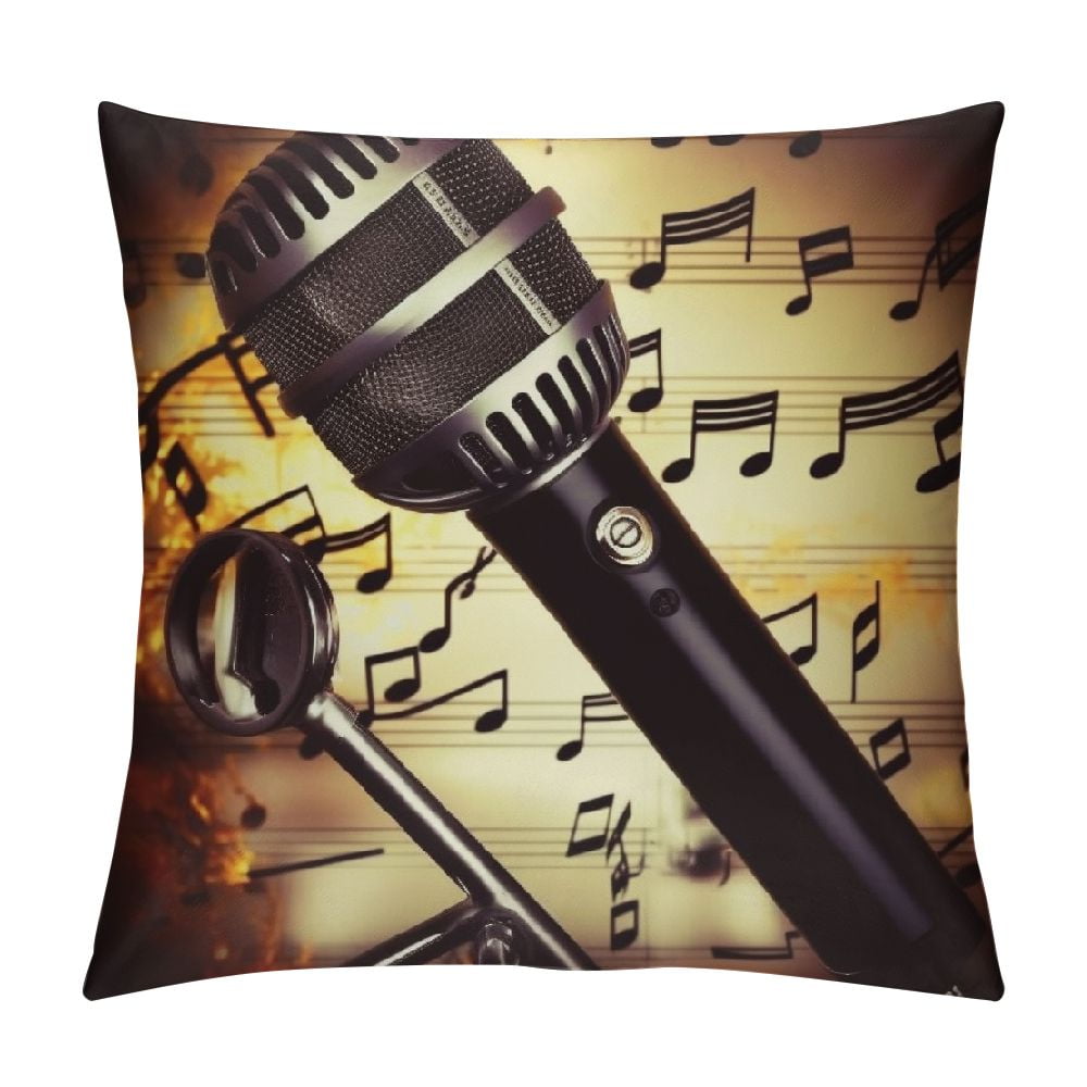 JEUXUS Microphone with Music Note Decorative Square Throw Pillow Covers ...