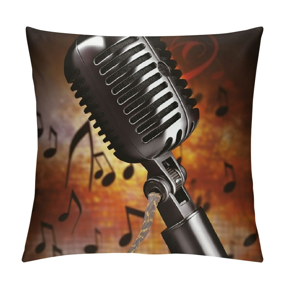 JEUXUS Microphone with Music Notes Print Corduroy Throw Pillow Covers ...