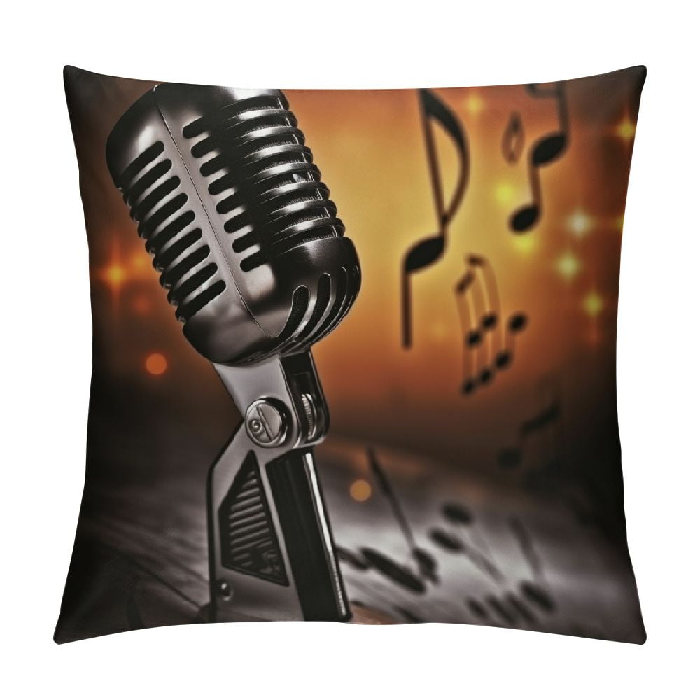 JEUXUS Microphone with Music Notes Print Throw Pillow Cover Square Soft ...