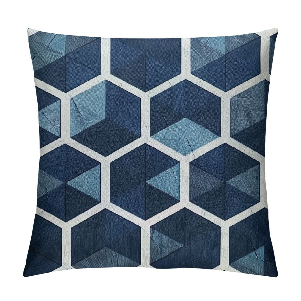 JEUXUS Modern Art Geometry Pattern Pillow Covers White and Dark Blue ...