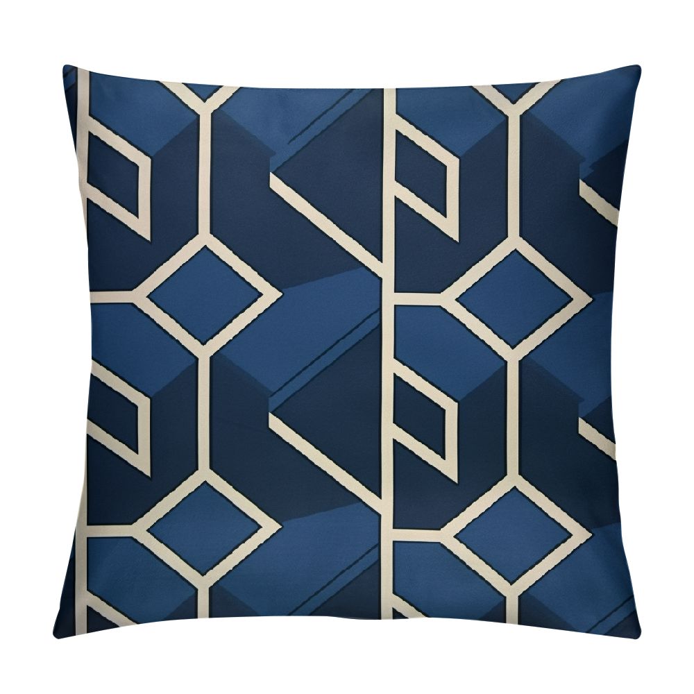 JEUXUS Modern Art Geometry Pattern Pillow Covers White and Dark Blue ...