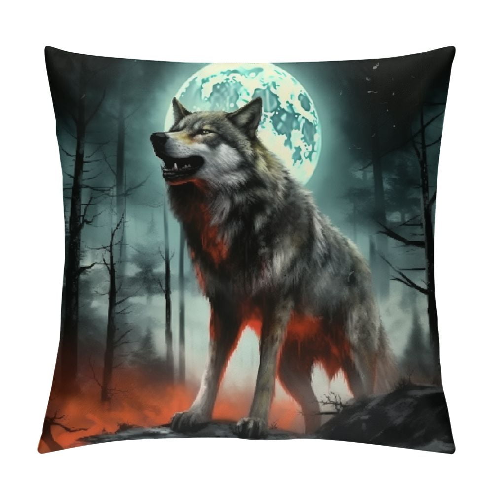 JEUXUS Modern Decorative Pillow Covers Wolf Close-up Throw Pillow ...
