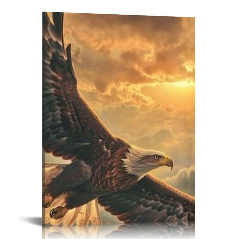 JEUXUS Modern Eagle Decor Animal Wall Art Bald Eagle Flying in the Sky ...