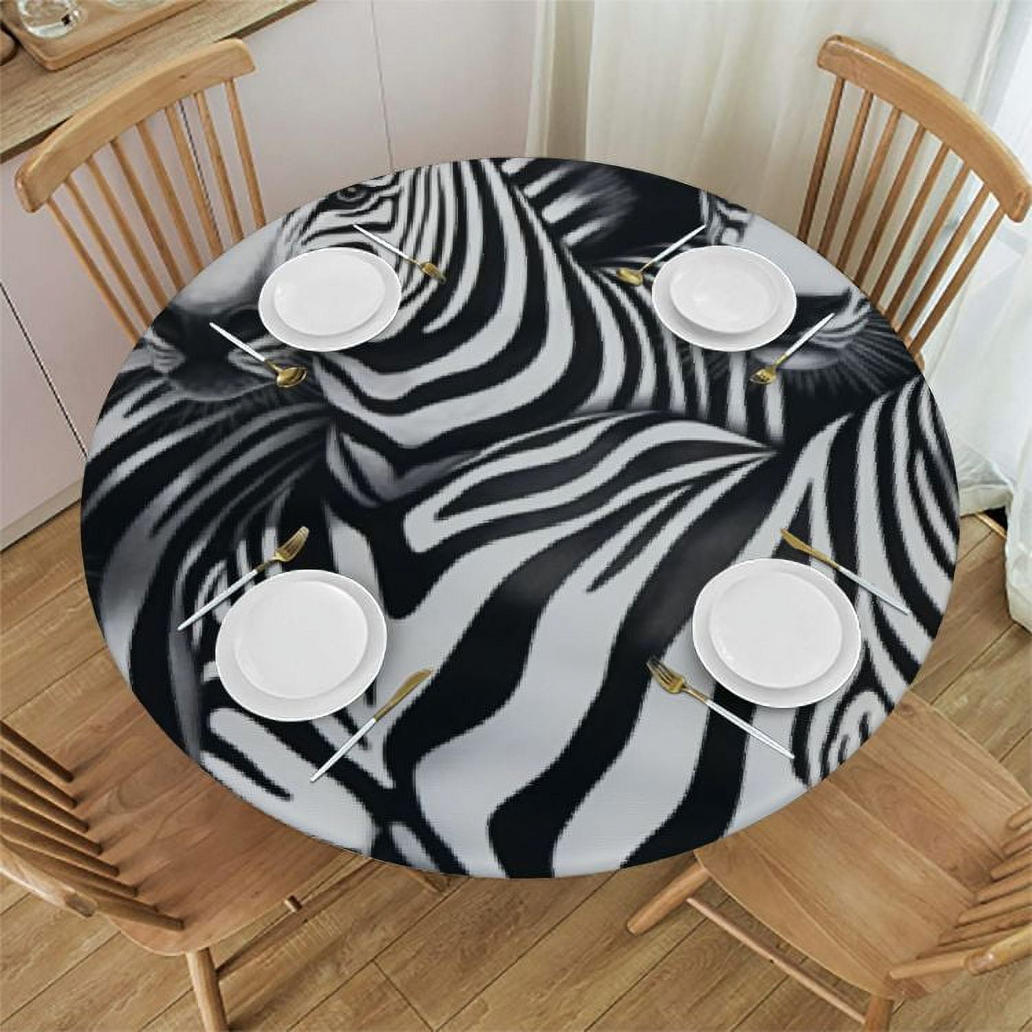 JEUXUS Modern Round Tablecloth Black White Tiger Zebra Table Cloth ...