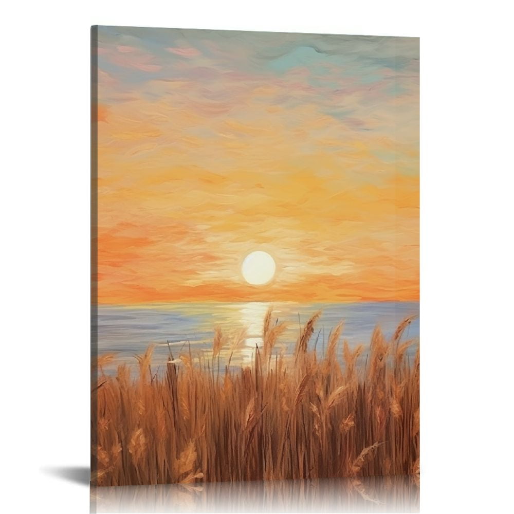 JEUXUS Modern Sunrise Nature Landscape Canvas Wall Art Wheat Oil ...