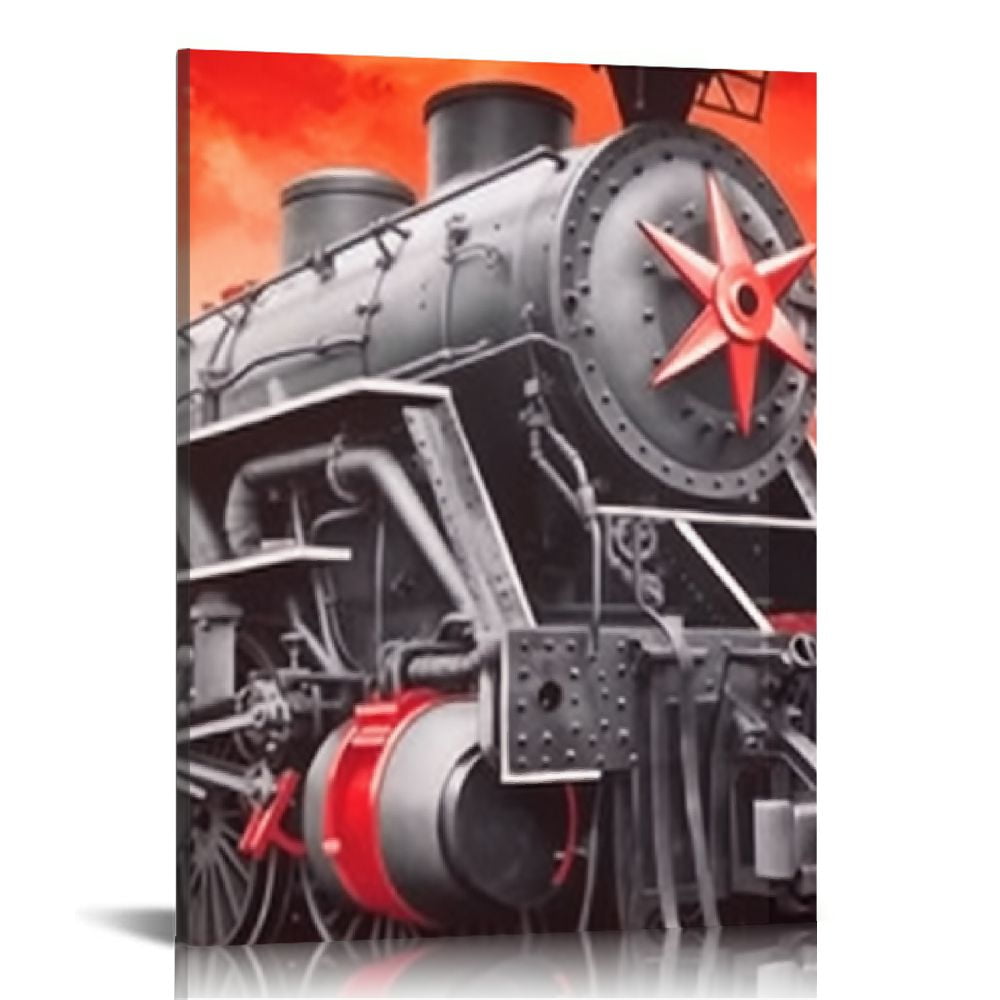 JEUXUS Modern Wall Art Gray Smoke Steam Trains Pictures Print on Canvas ...