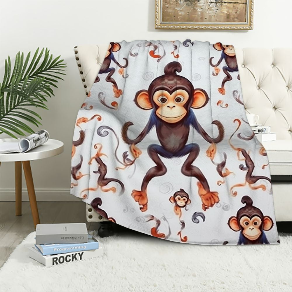 JEUXUS Monkey Throw Blanket,All Season 3D Animals Pattern Bed Blanket ...