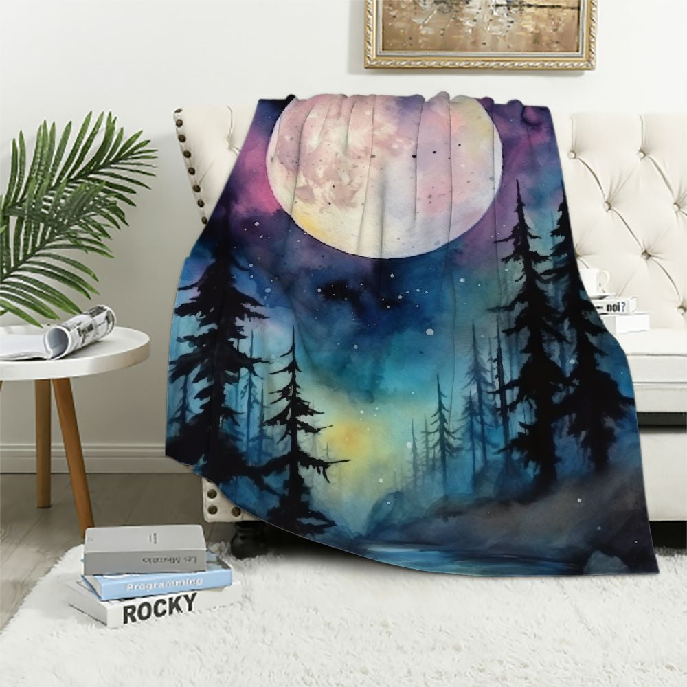 JEUXUS Moon Blanket, Moon Night Forest Tree Magic Space Universe Starry ...