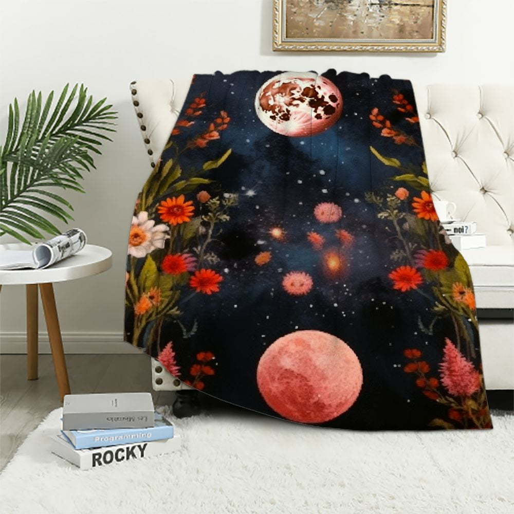JEUXUS Moonlit Garden Throw Blanket, Moon Phase Surrounded by Vines and ...
