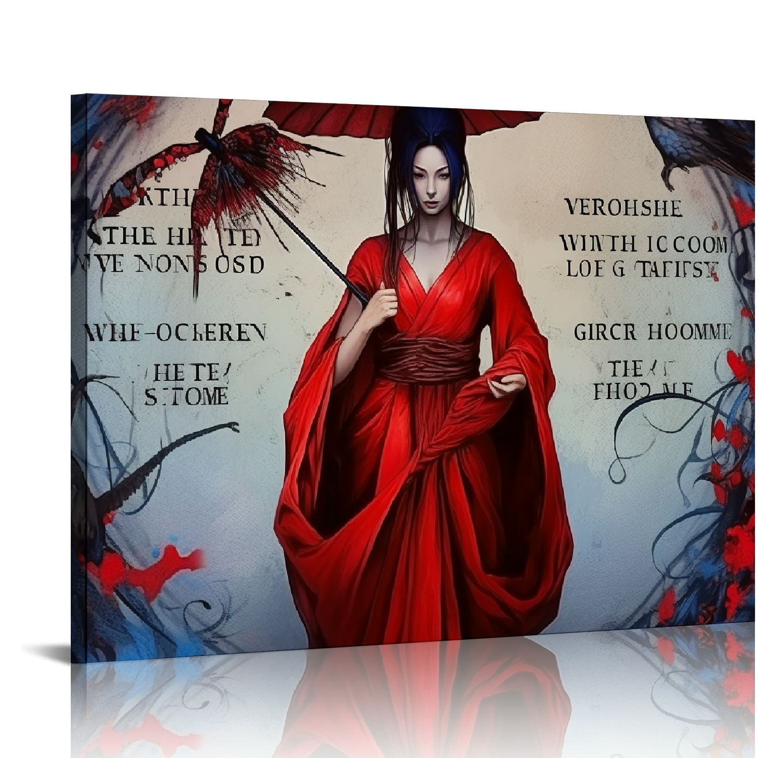 JEUXUS Motivational Japanese Samurai Wall Art Samurai Women Red Moon ...