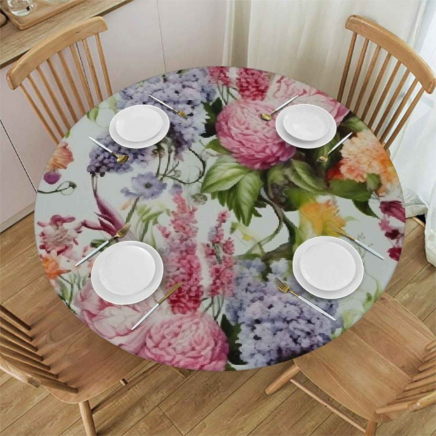 JEUXUS Multi Round Table Cloth with Elastic Edged Springtime Fragrance ...
