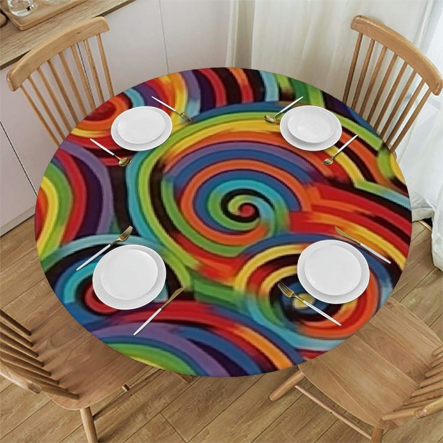 JEUXUS Multi Round Table Cover Swirl Patterns Brush Style Waterpool ...