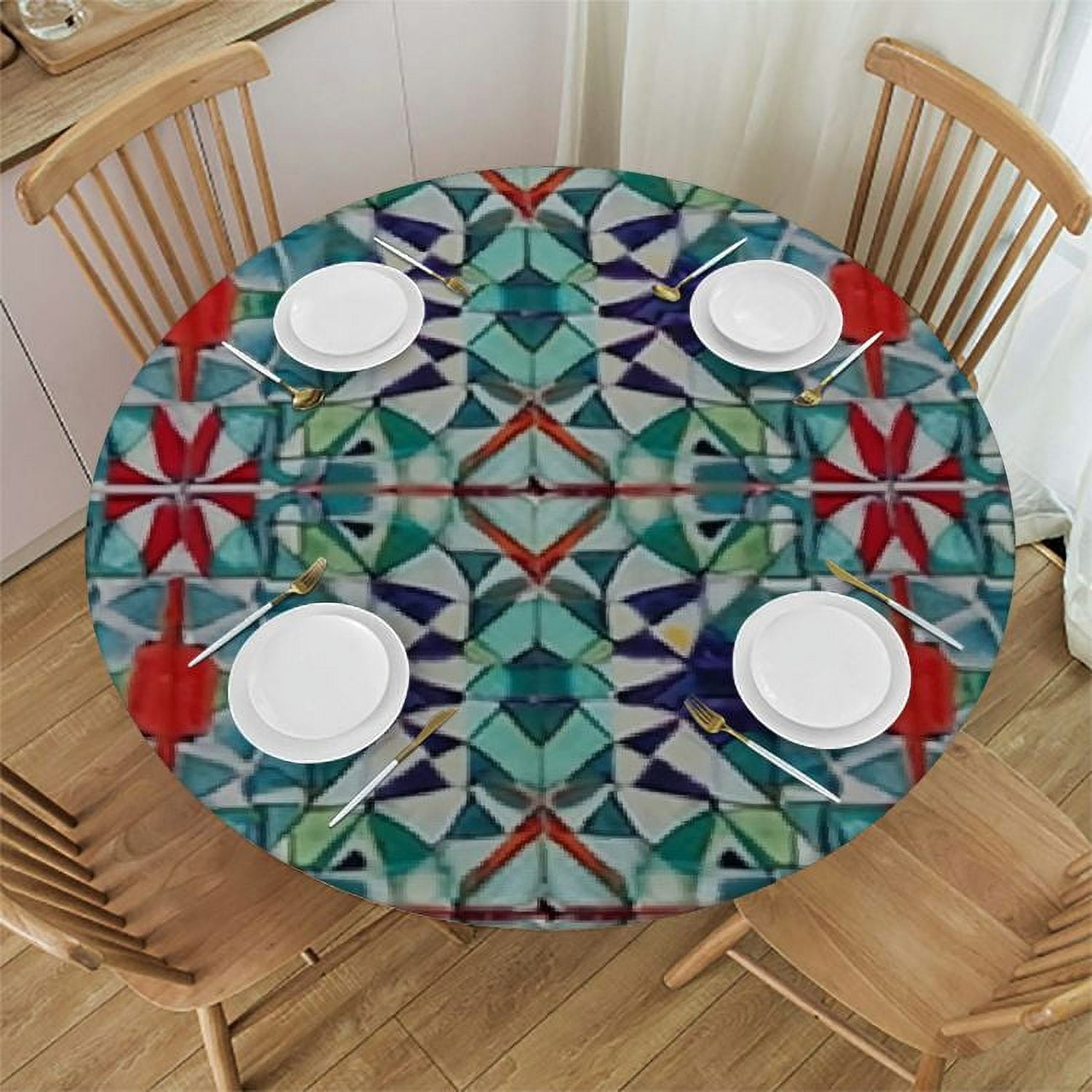 JEUXUS Multi Round Tablecloth with Elastic Edge Turkish Ceramic Tulip ...