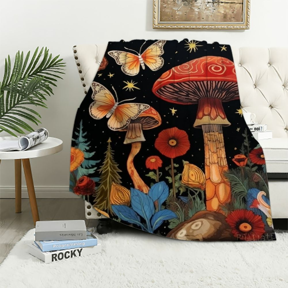 JEUXUS Mushroom Blanket Mushrooms Gifts for Women Soft Cozy Flannel ...