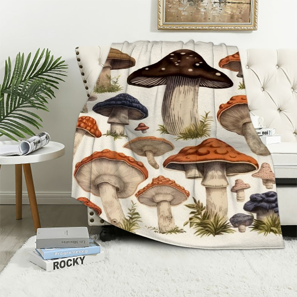 JEUXUS Mushroom Blanket Soft Flannel Botanical Plush Throw Blanket for ...
