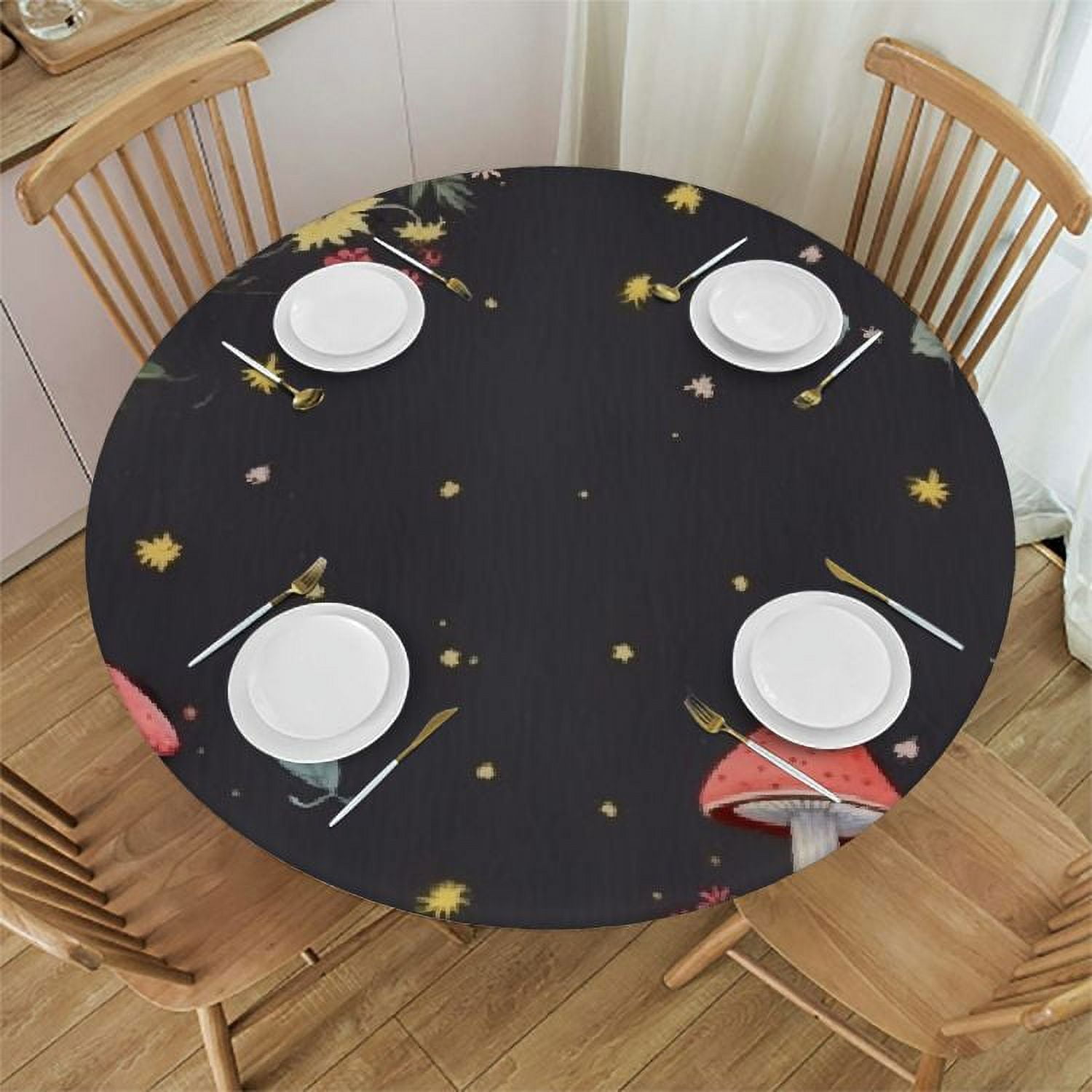 JEUXUS Mushroom Fitted Tablecloth for Round Table,Pastoral Botanical ...