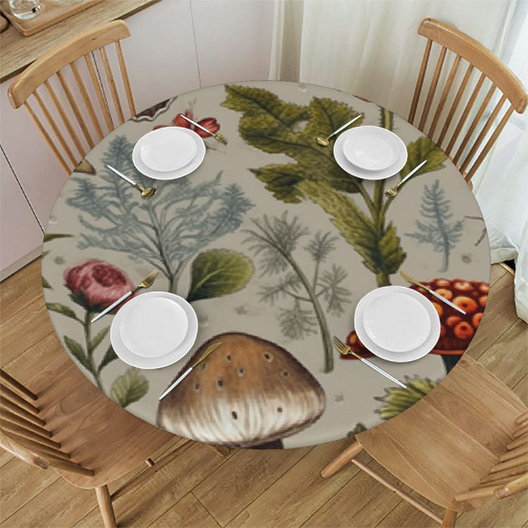 JEUXUS Mushroom Plant Round Tablecloth with Elastic Edge Fitted Table ...