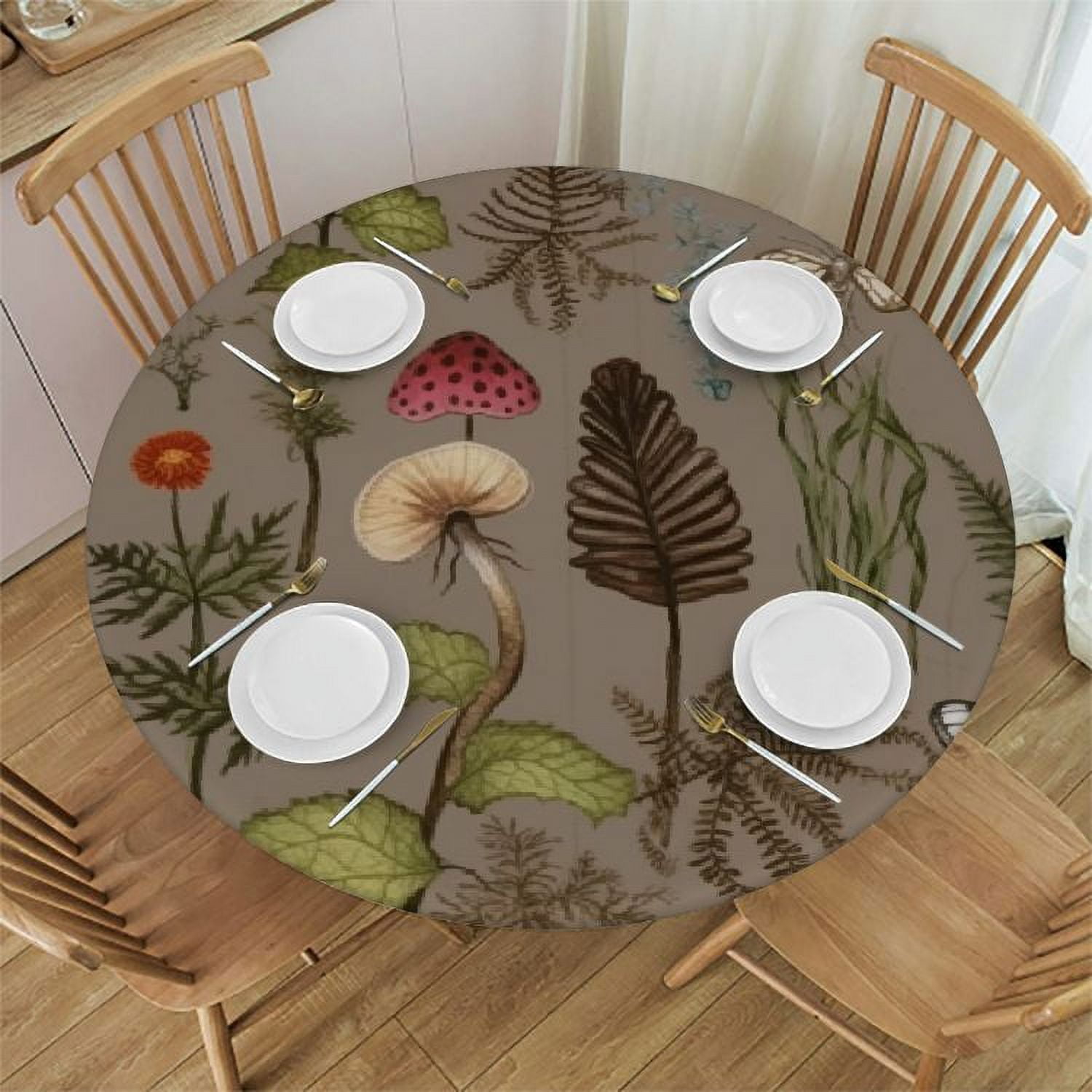 JEUXUS Mushroom Plant Round Tablecloth with Elastic Edge Fitted Table ...