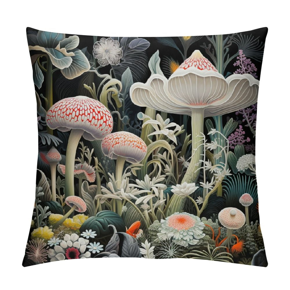 Jeuxus Mushroom Throw Pillow Covers Pillow Case Farmhouse Black Pillow