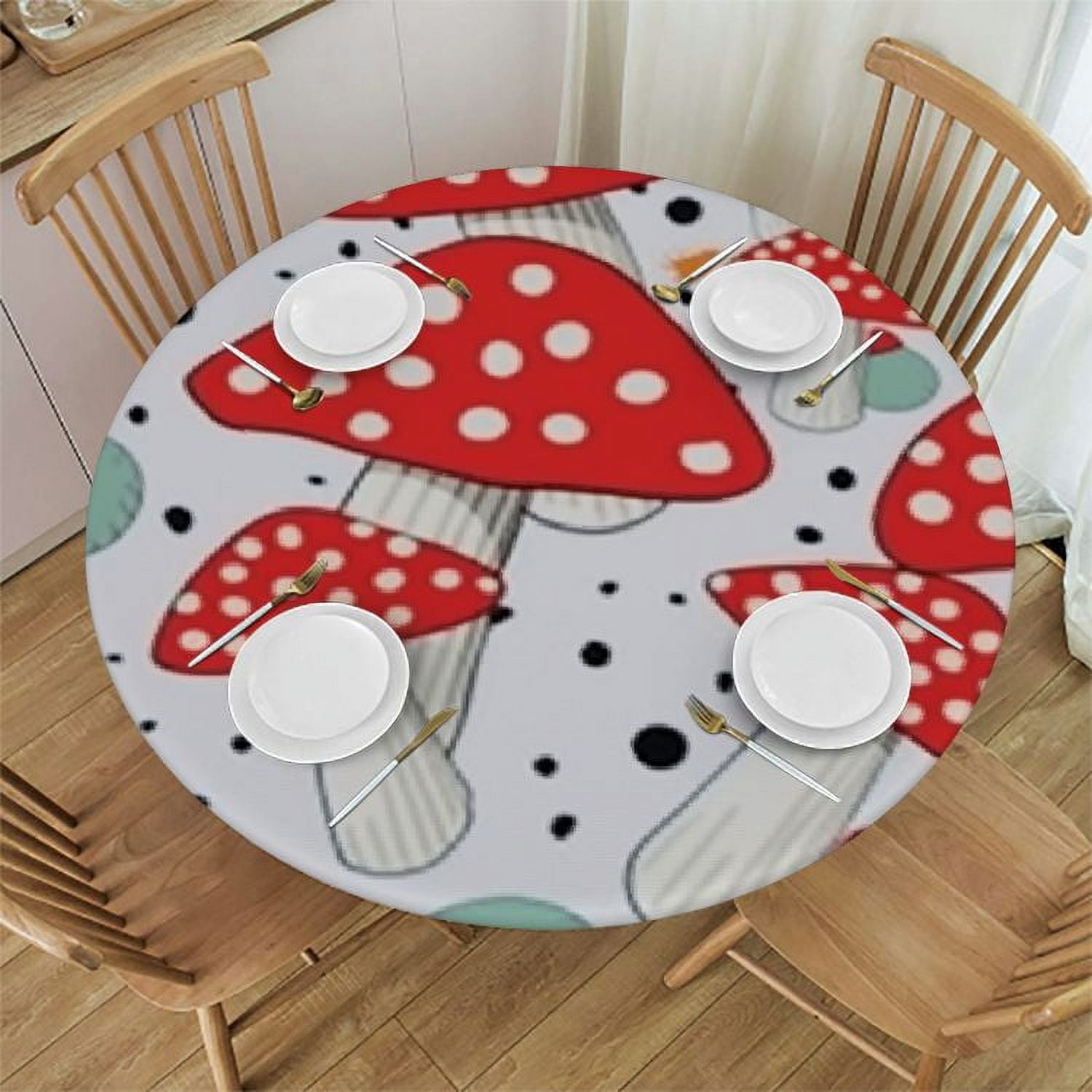 JEUXUS Mushrooms Dots Round Tablecloth Stain and Resistant Table Cloth ...