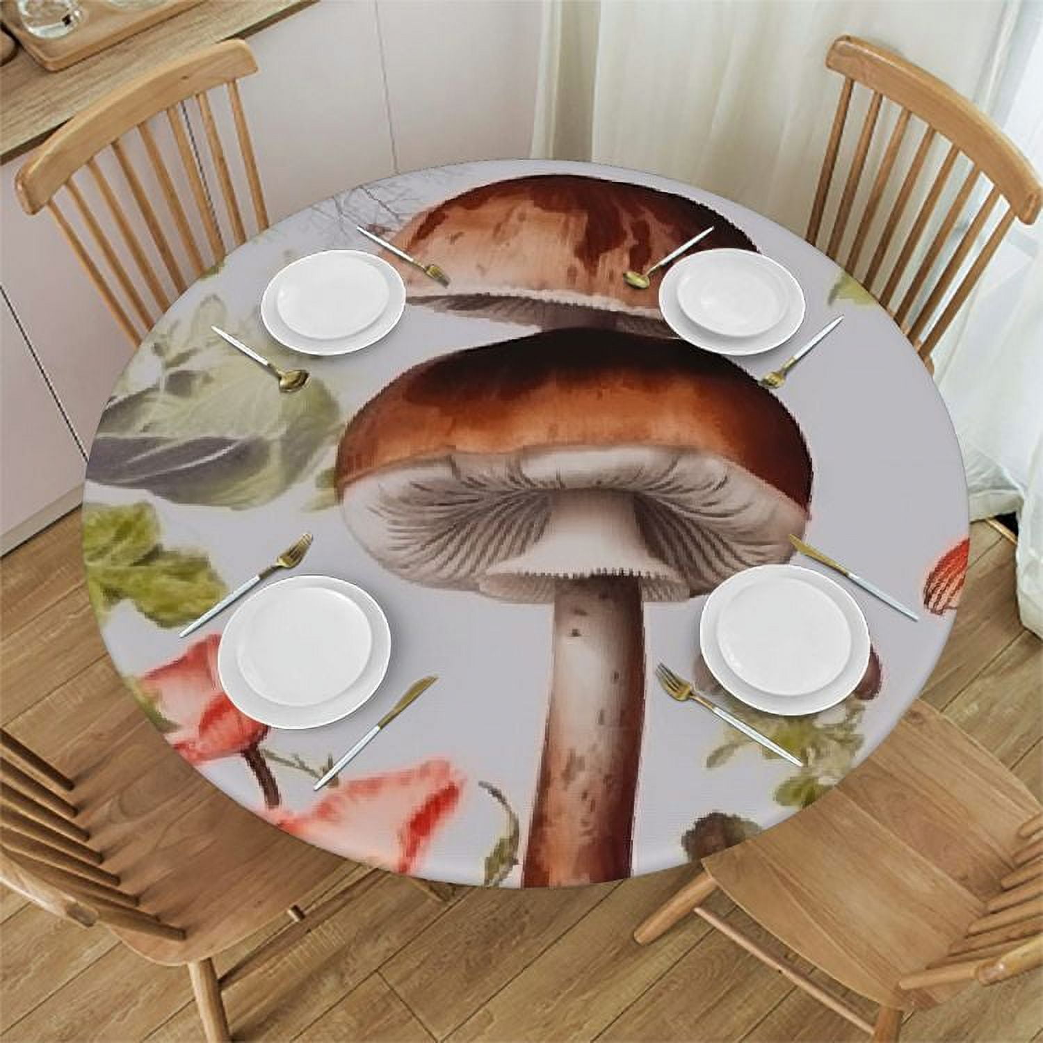 JEUXUS Mushrooms Round Tablecloth Different Watercolor Natural Wild ...