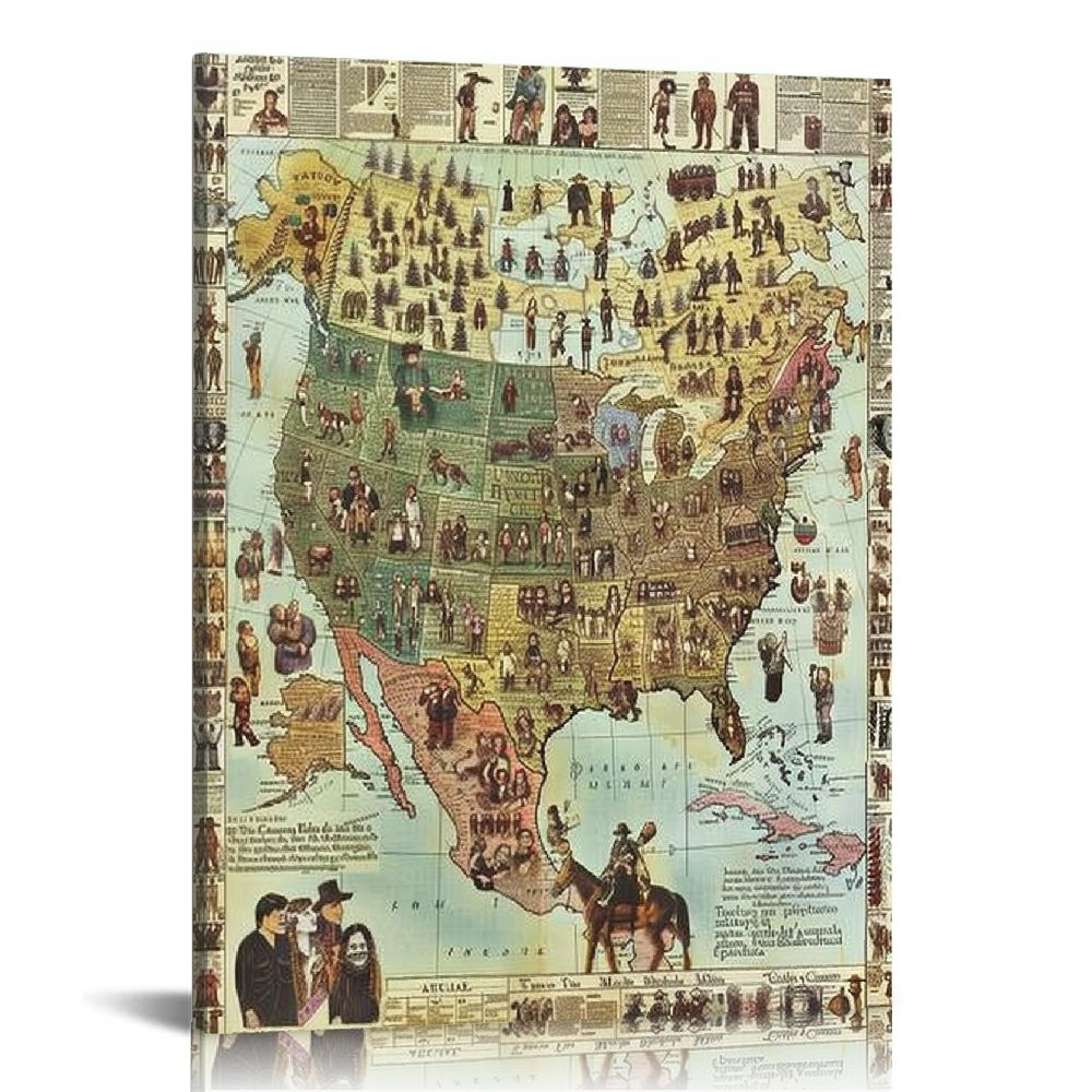 JEUXUS Native Tribes of North American Map Poster Vintage Posters ...
