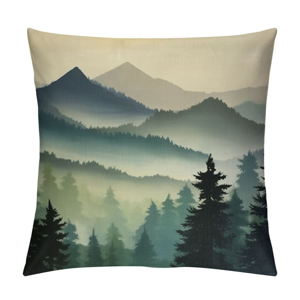 JEUXUS Nature Landscape Throw Pillow Cover Mountain Forest and Lake ...