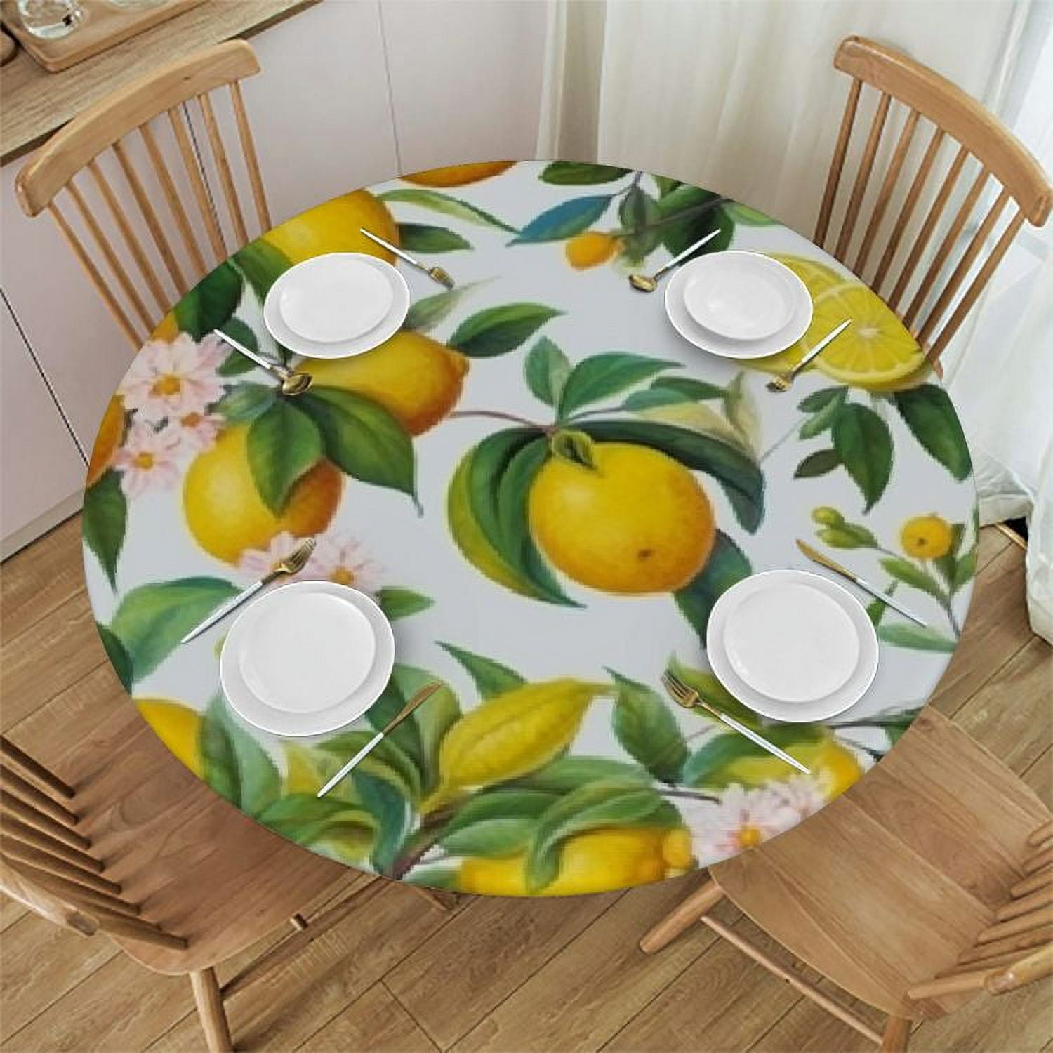 JEUXUS Nature Round Fitted Table Cover,Exotic Lemon Tree Branches ...