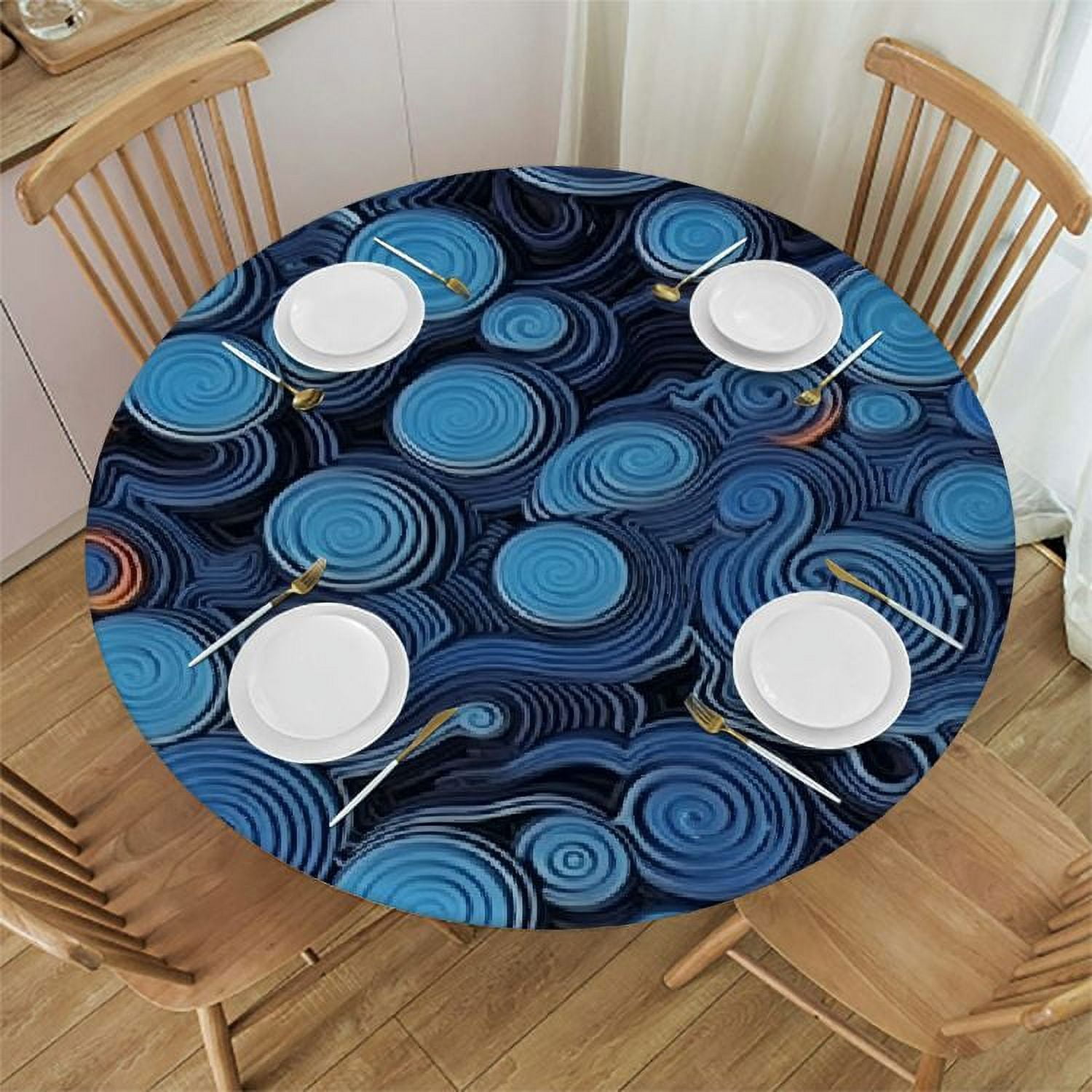 JEUXUS Nautical Elastic Edged Polyester Fitted Tablecolth -Ocean Waves ...
