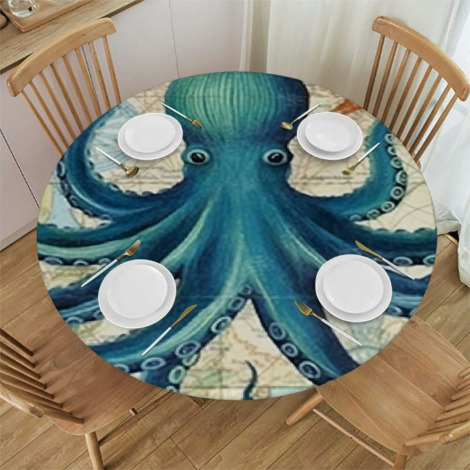 JEUXUS Nautical Octopus Sea Turtles Beach Table Cloth Cover,Elastic ...