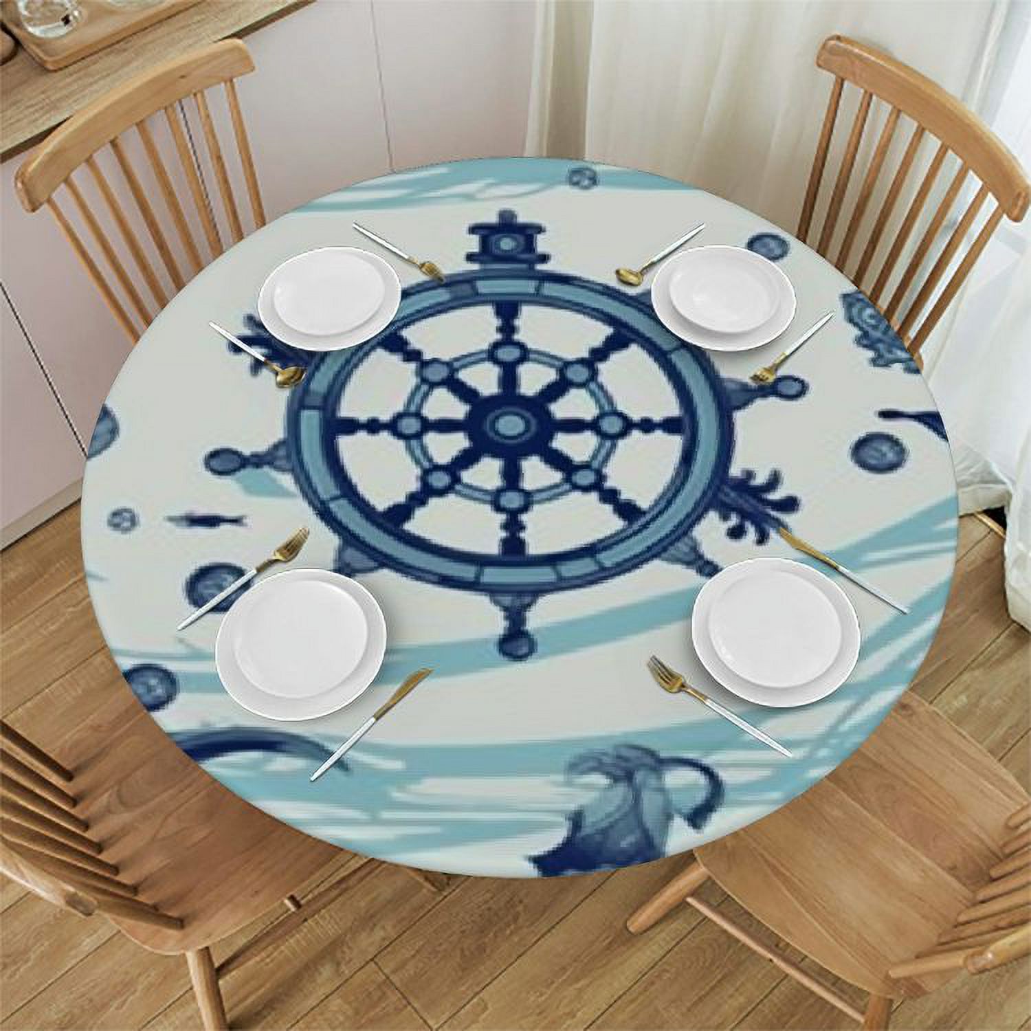 JEUXUS Nautical Round Tablecloth ,Ocean Creatures Anchor Seahorse Sea ...
