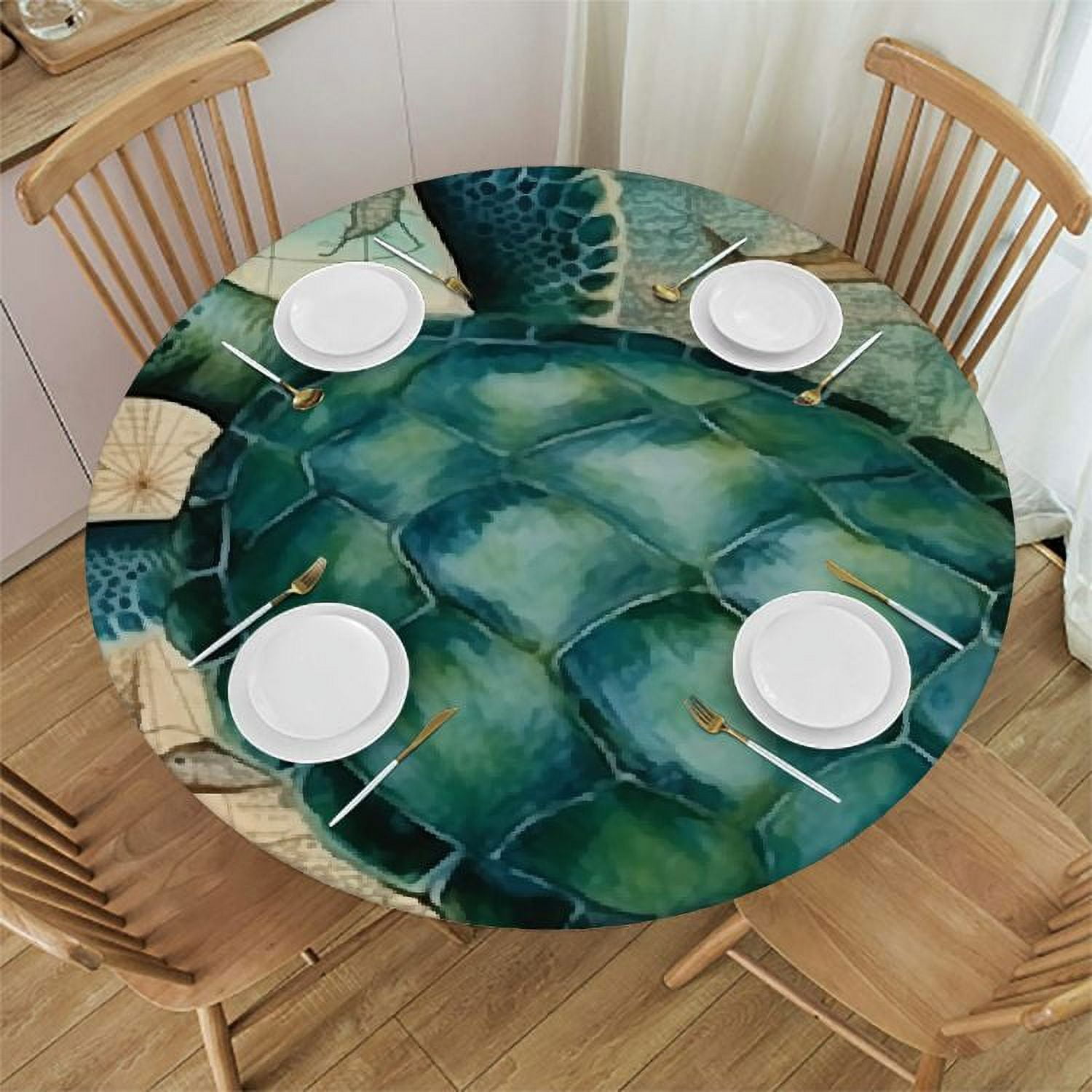 JEUXUS Nautical Sea Turtles Beach Theme Round Table Cover,Elastic Edge ...