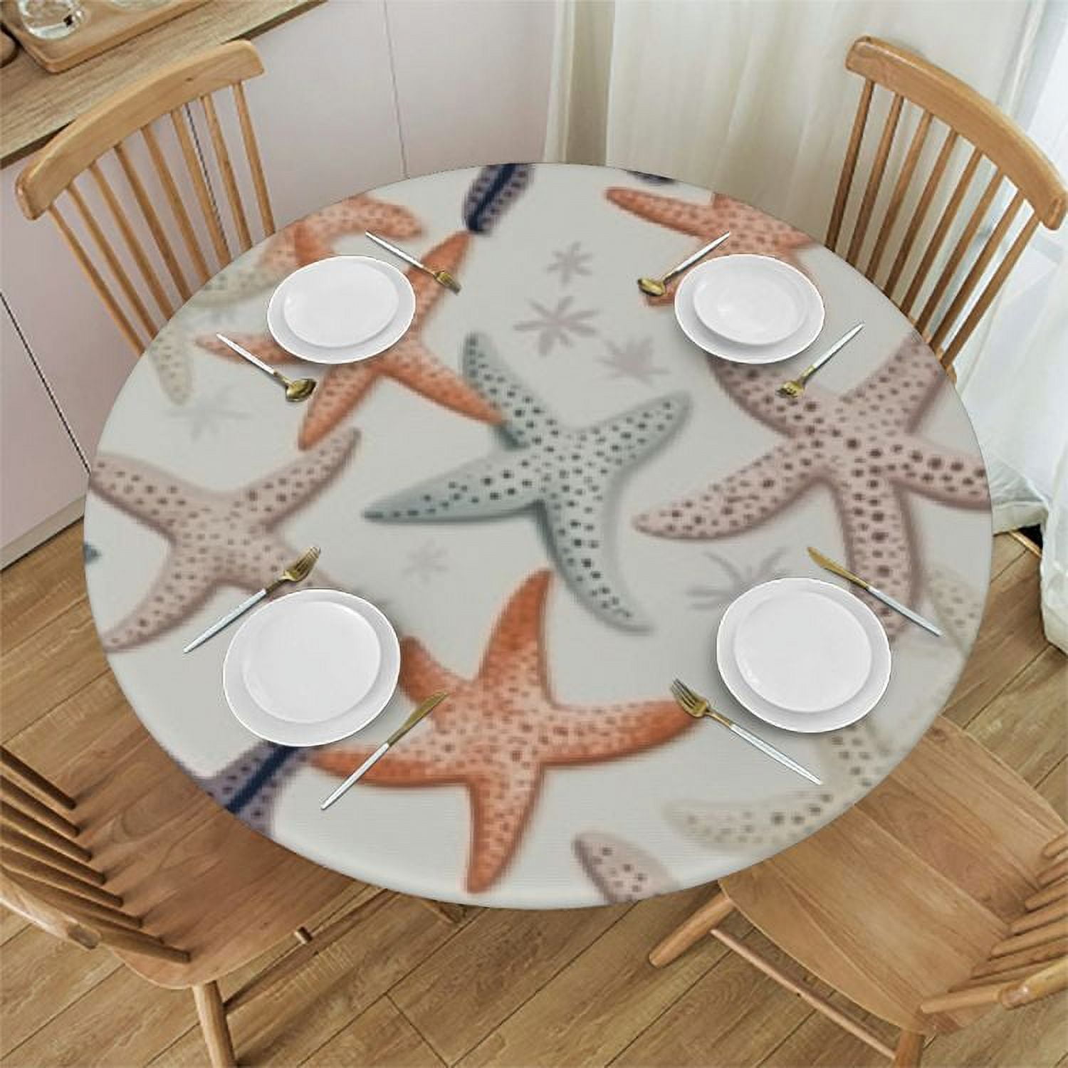 JEUXUS Nautical Starfish Beach Coastal Sea Beach Round Fitted Table ...