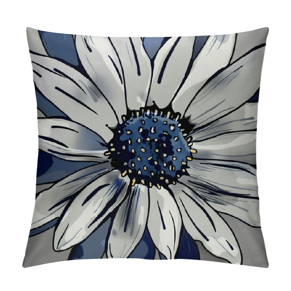 JEUXUS Navy Blue Daisy Pillow Covers Floral Couch Pillow Cases Modern ...
