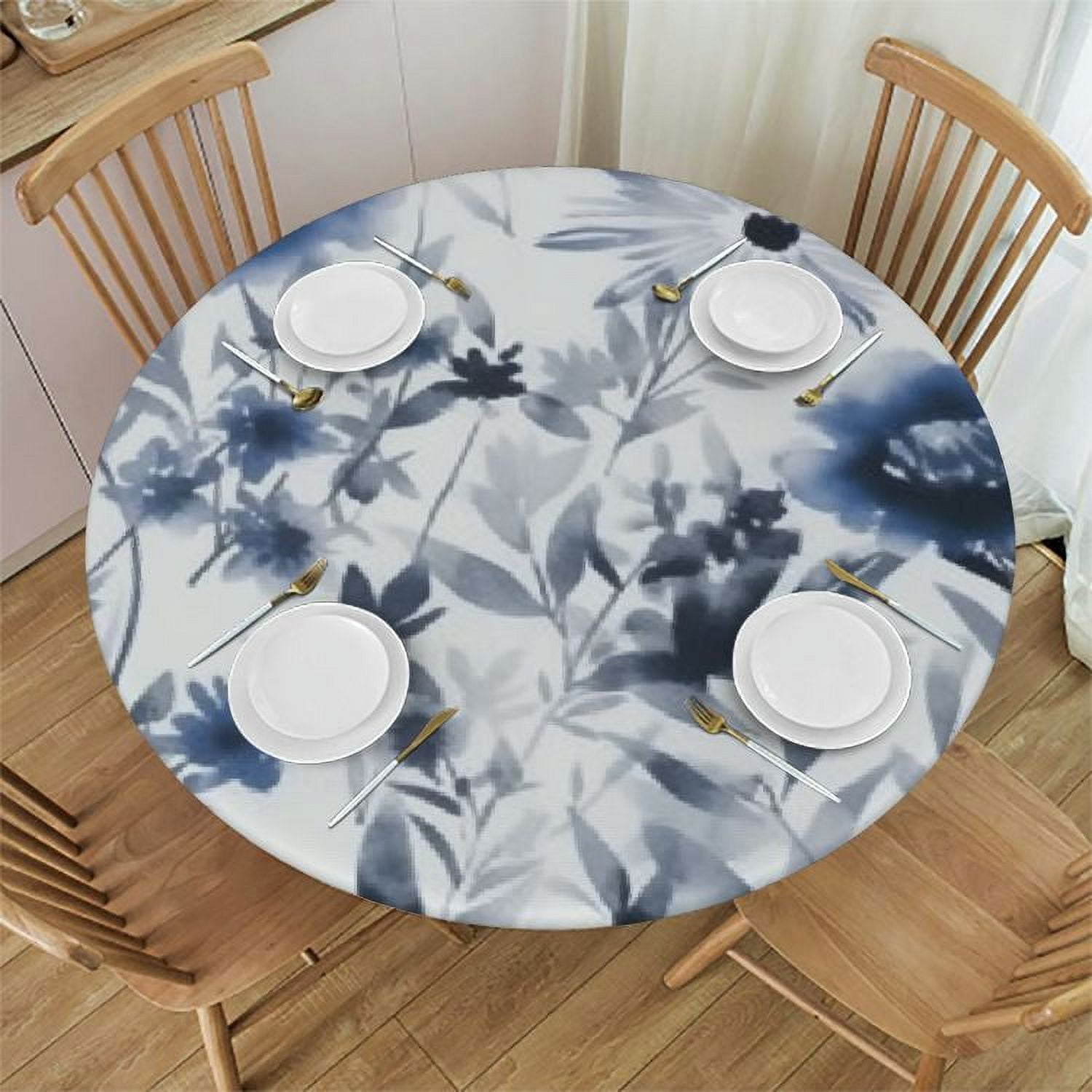JEUXUS Navy Blue Floral Table cover, Dark Blue and White Flower ...