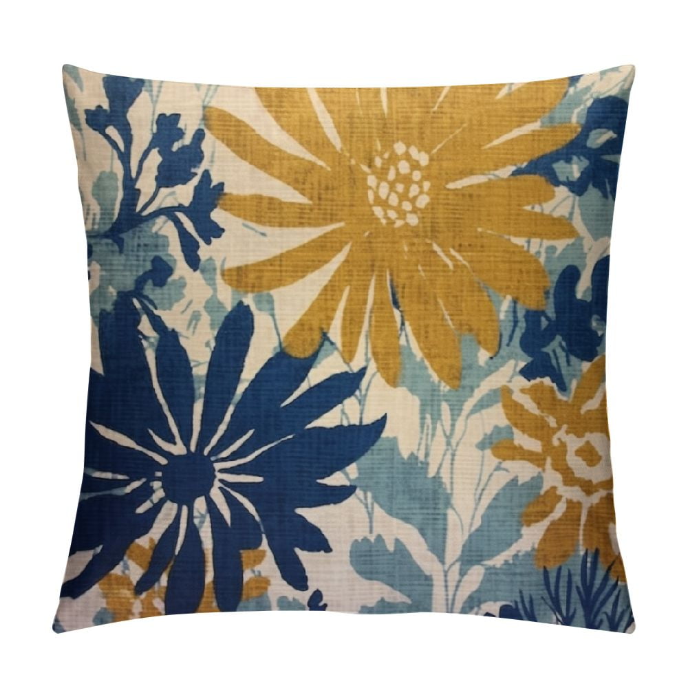 JEUXUS Navy Blue Gold Decorative Throw Pillow Covers Abstract Teal ...
