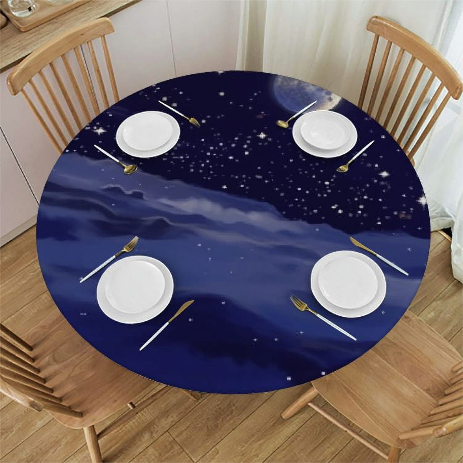 JEUXUS Navy Blue Starry Sky Round Tablecloth Table Cover Polyester ...